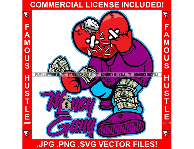 Money Gang Hustle Gangster Broken Heart Middle Finger Heartless Bag ...