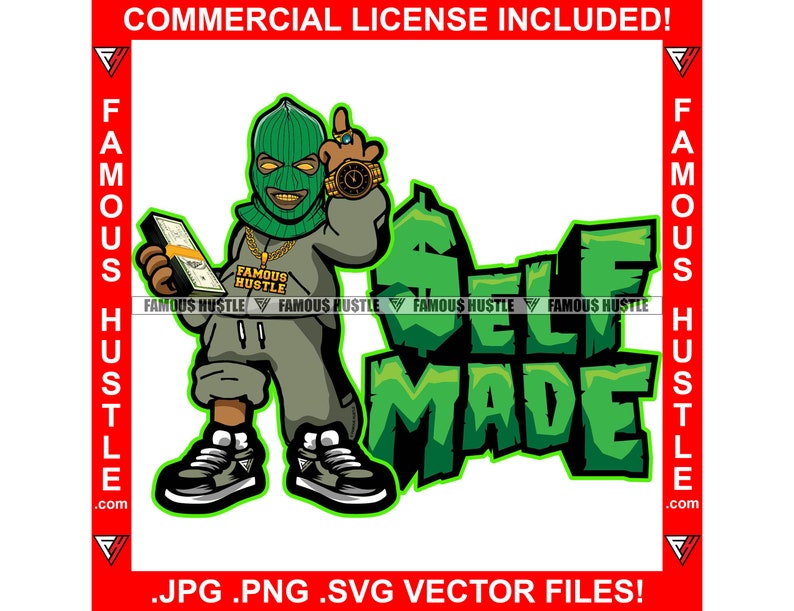 Self Made Gangster Black Man Middle Finger Ski Mask Gold Teeth Eye ...