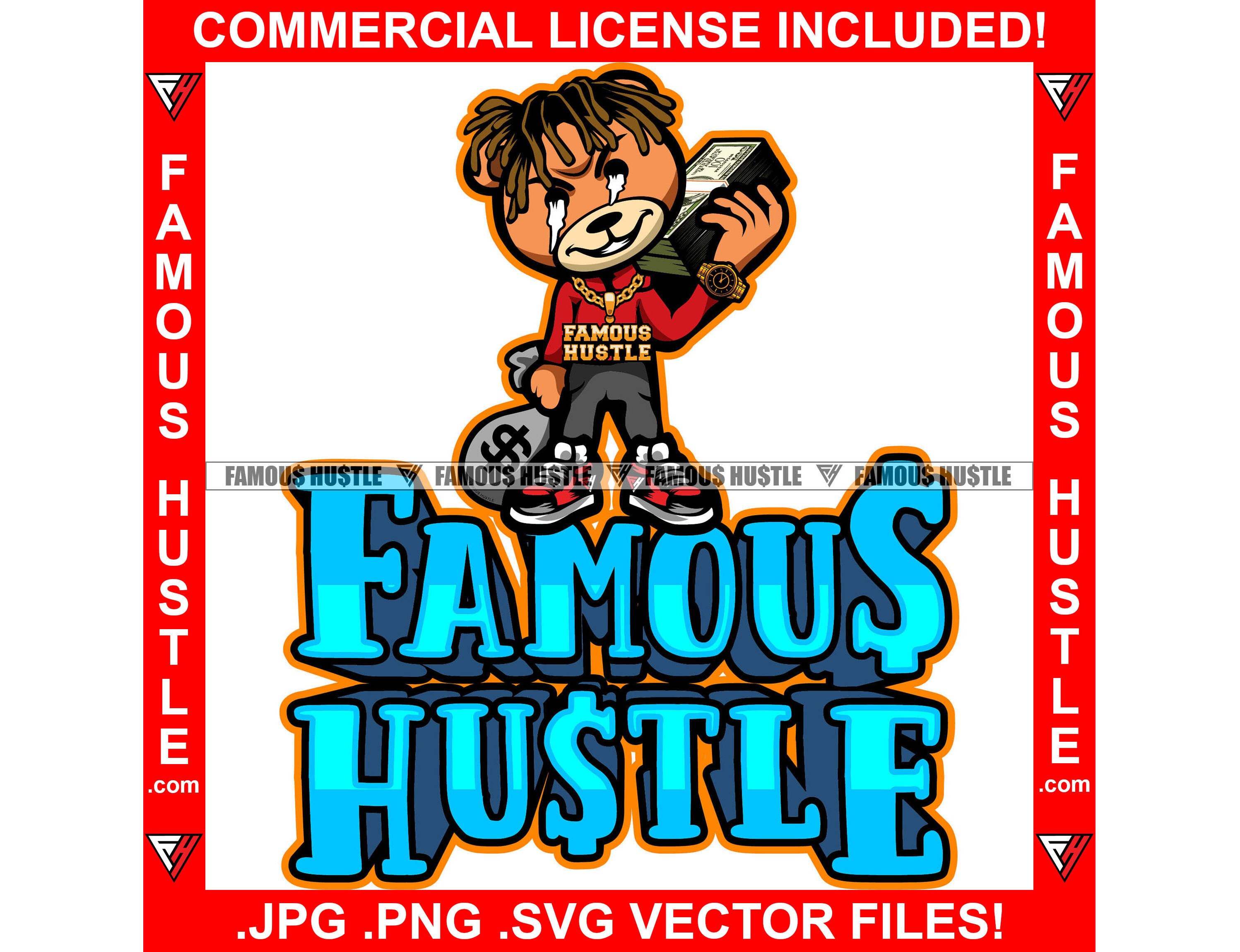 Famous Hustle Teddy Bear Dreads Holding Money Bag Cash Stack Gold Watch ...