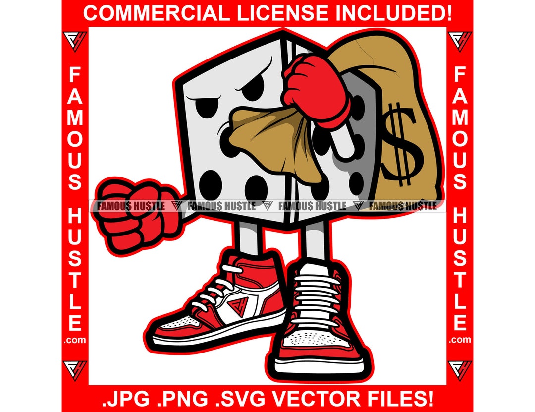 Hustle Dice Holding Cash Money Bag Mean Face High Top Sneakers Hustling ...
