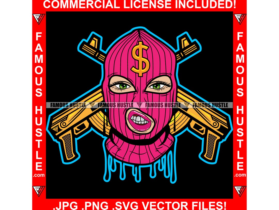 Gangster Hustle Lady Mafia Boss Wearing Ski Mask Machine Gun Dripping ...