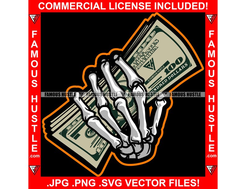 Skull Skeleton Hand Hold Money Bundle Gangster Horror Cash - Etsy