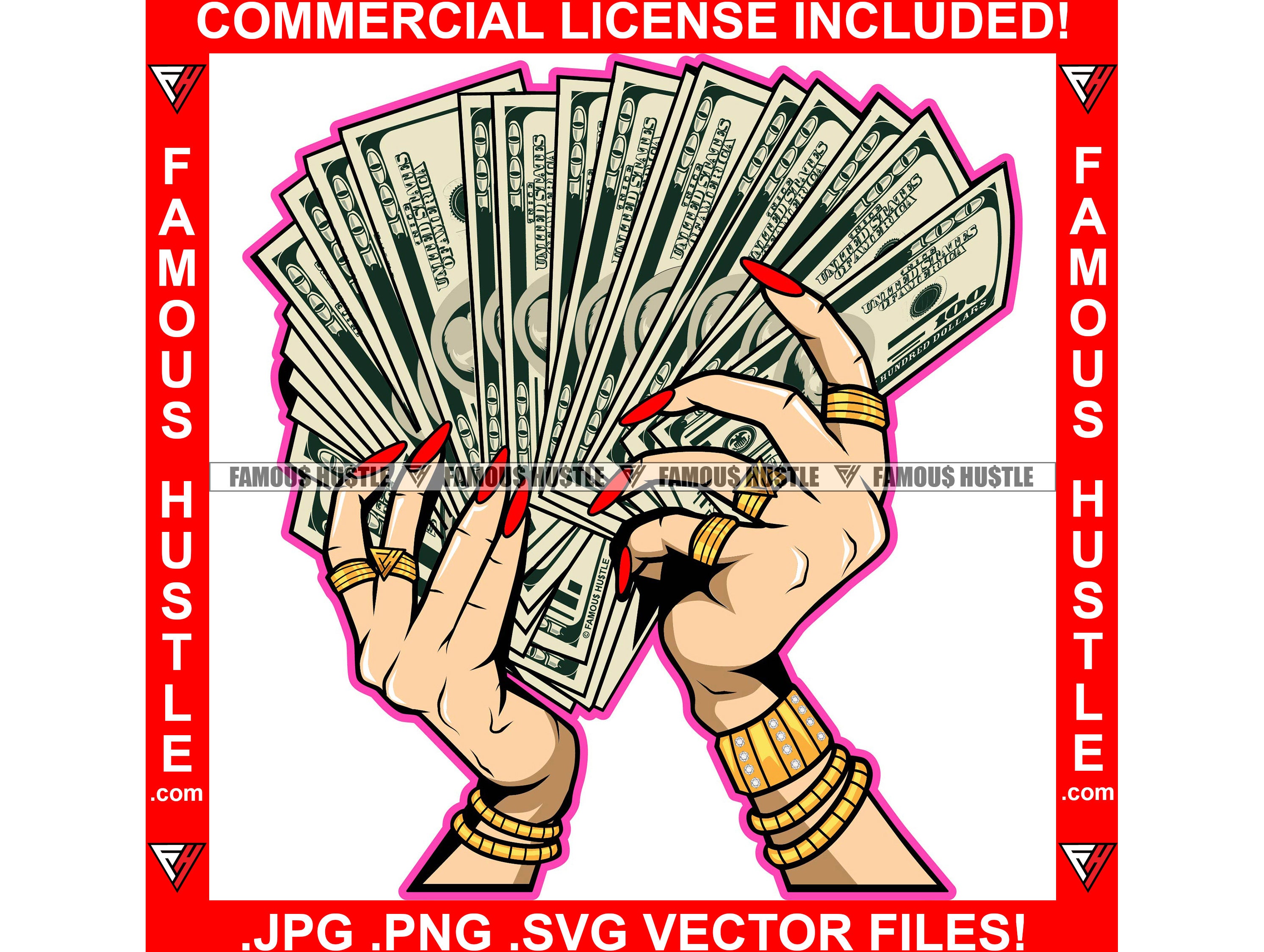 Woman Hand Holding Money Stack Trap Gold Watch Jewelry Hustle Thug ...