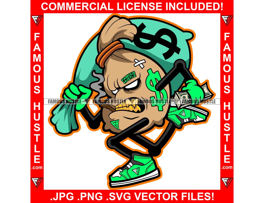 Money Bag Hip Hop Rap Rapper Holding Stack Smoking Mafia Boss Rich Star ...