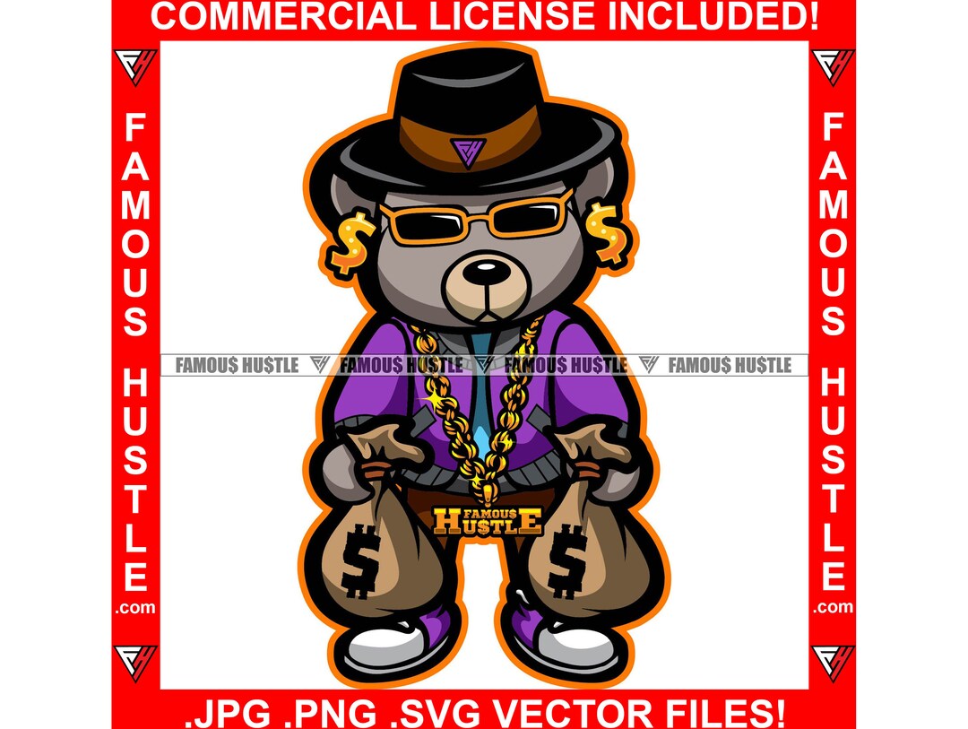 Hustle Teddy Bear Pimp Sunglasses Hat College Sweater Money Stack Bag ...