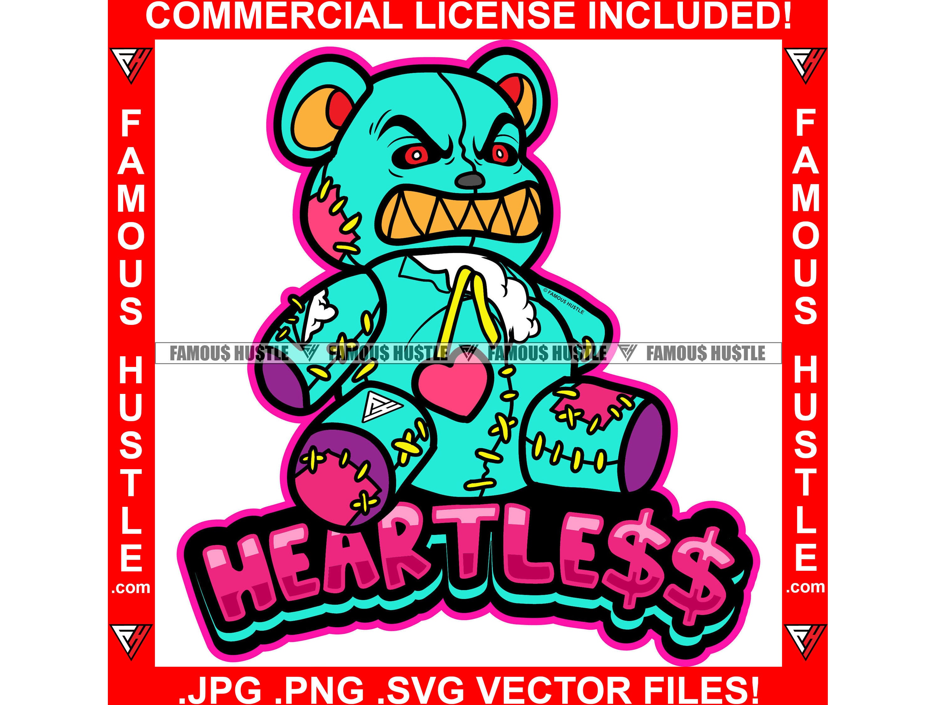 Heartless Gangster Horror Teddy Bear Stitched Head Body Gold Sharp Mean ...