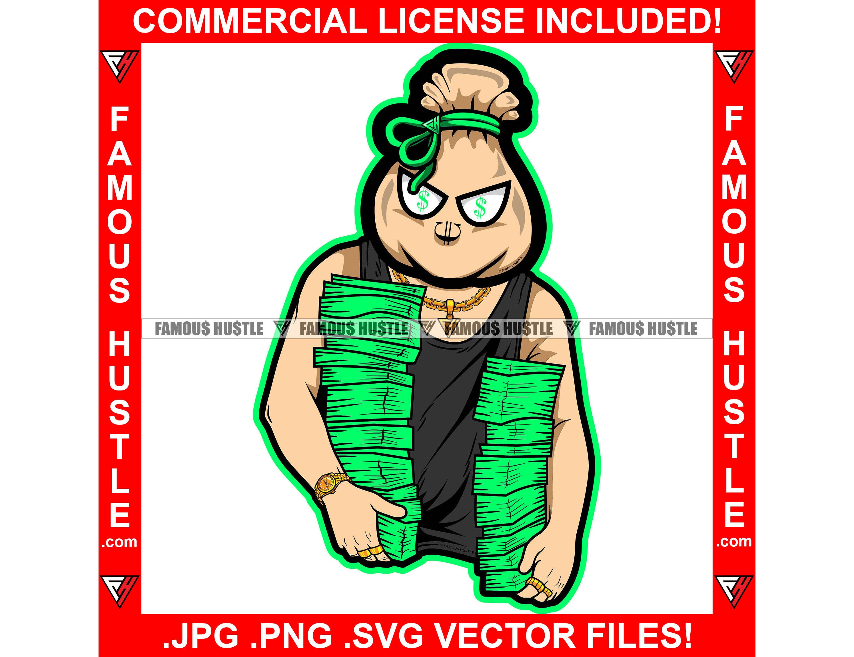 Gangster Money Bag White Man Holding Huge Cash Stacks Gold Rapper Hood ...