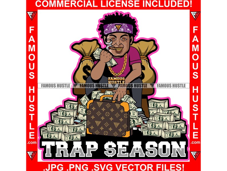 Trap Season Gangster Hustle Rapper Boss Smoking Cigar Money Stack ...