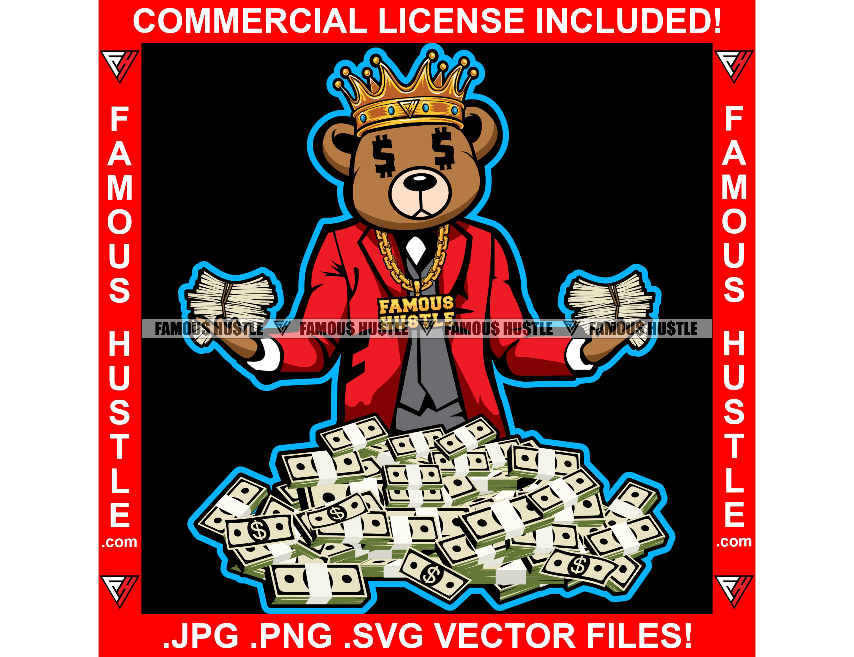 Gangster Teddy Bear King Dollar Sign Eyes Money Hip Hop Rap Rapper Trap ...