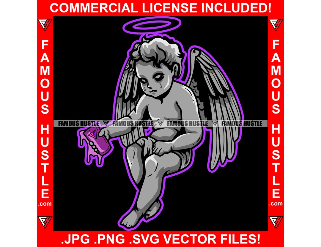Gangster Baby Boy Demon Statue Devil Wings Holding Purple Drink Cup ...