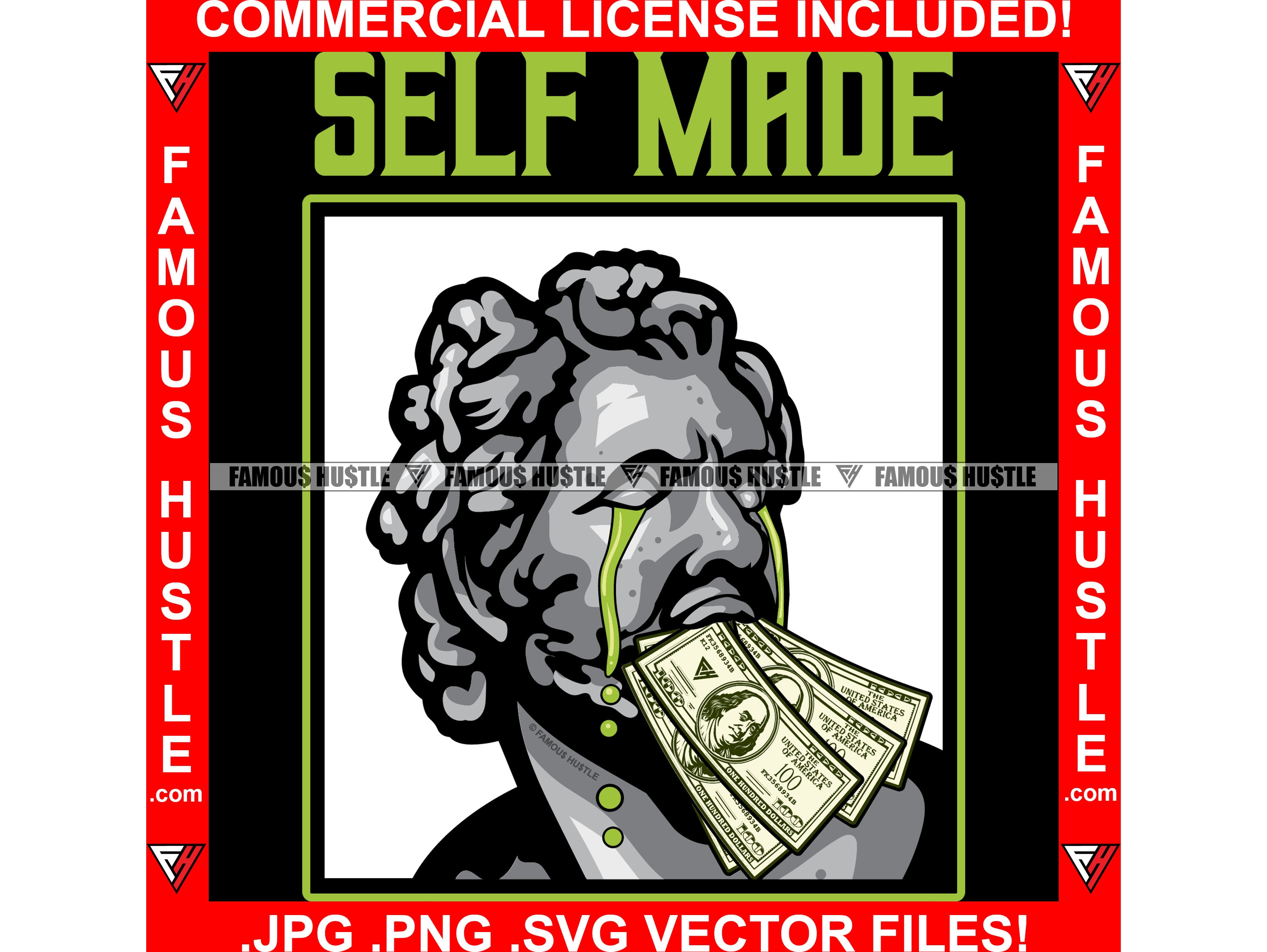 Self Made Gangster Statue Biting Money Stack Green Slime Dripping Drip ...