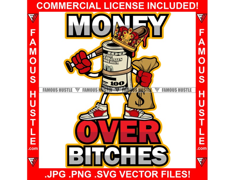 Money Over Gangster Money Roll King Holding Cash Bag Baseball Bat Trap ...