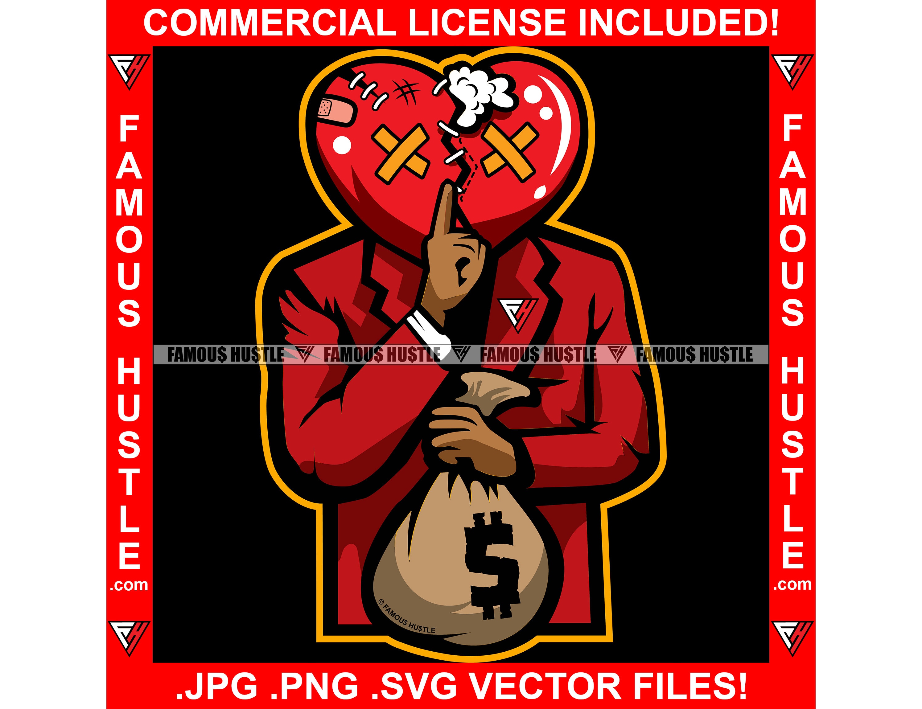 Gangster Broken Heart Shhh Finger Heartless Money Bag Keep Silent Trap ...