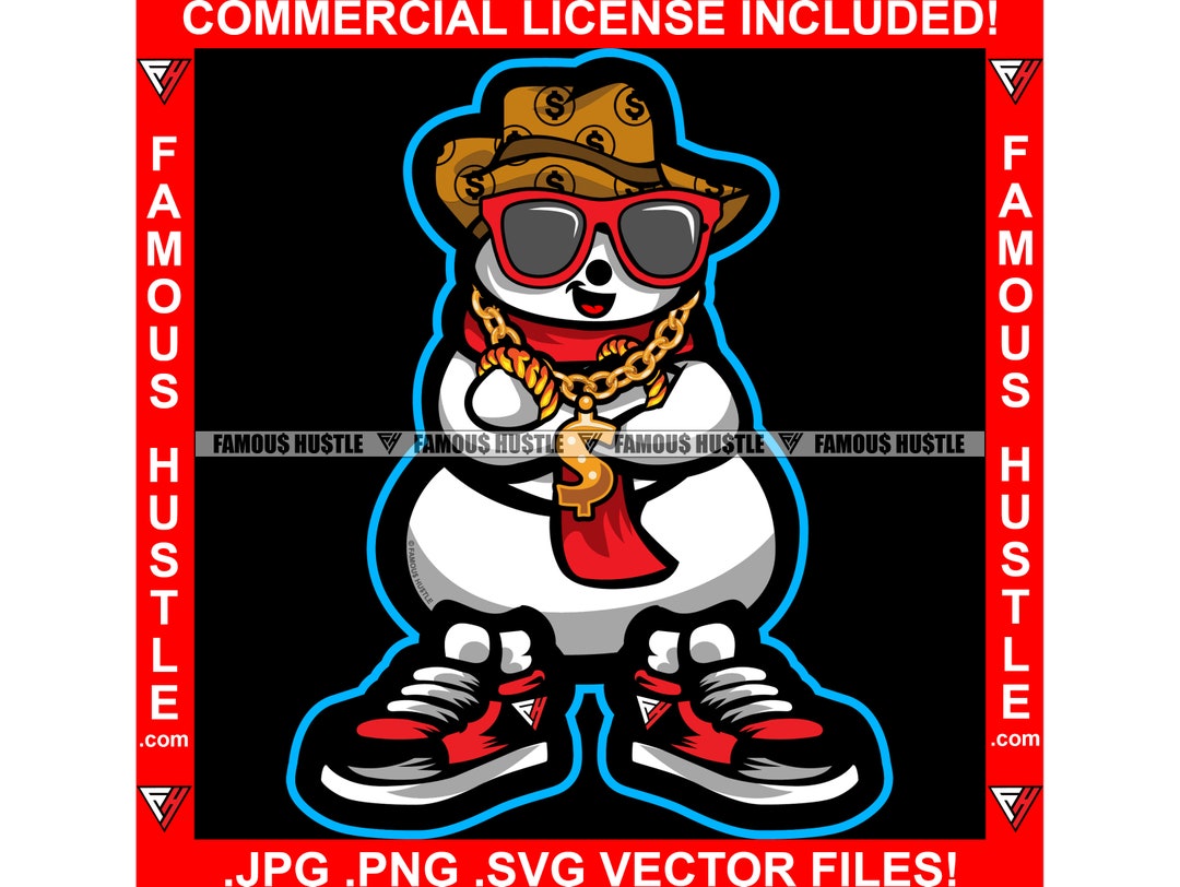 Gangster Hustle Snowman Snow Man Wearing Sunglasses Cap Gold Chain Cap ...