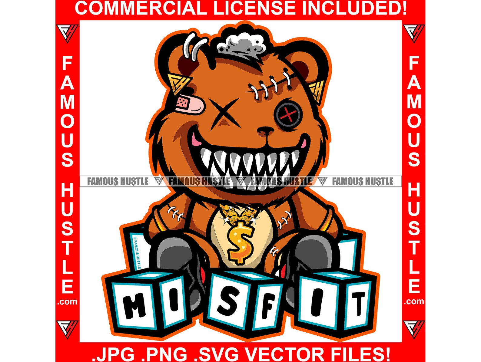 Misfit Horror Gangster Hustle Teddy Bear Stitched Head Sharp Scary ...