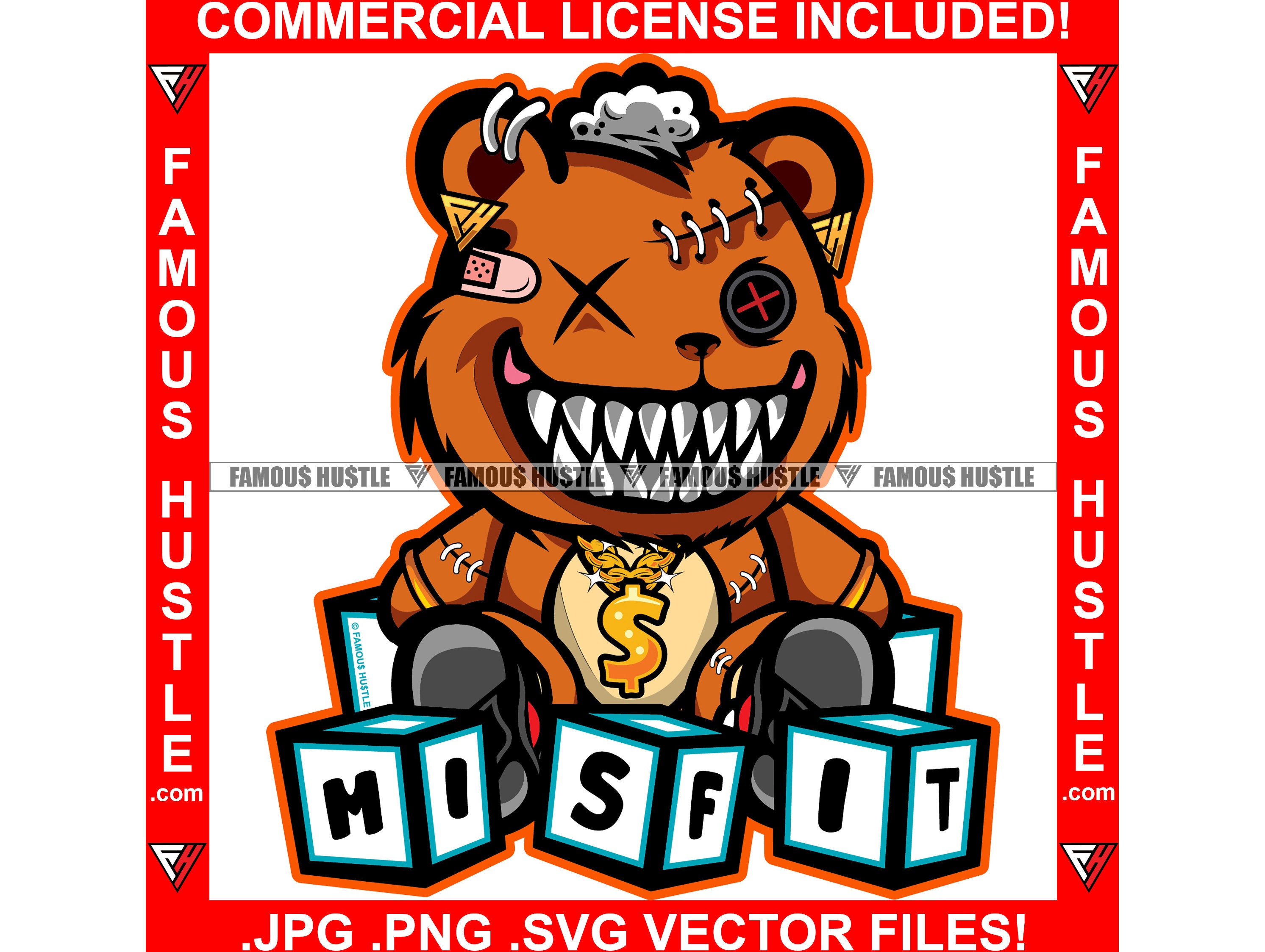 Misfit Horror Gangster Hustle Teddy Bear Stitched Head Sharp Scary ...