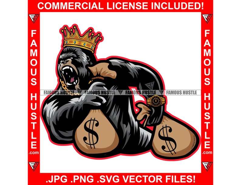 Hustle Gorilla King Rapper Holding Cash Money Bag Famous - Etsy