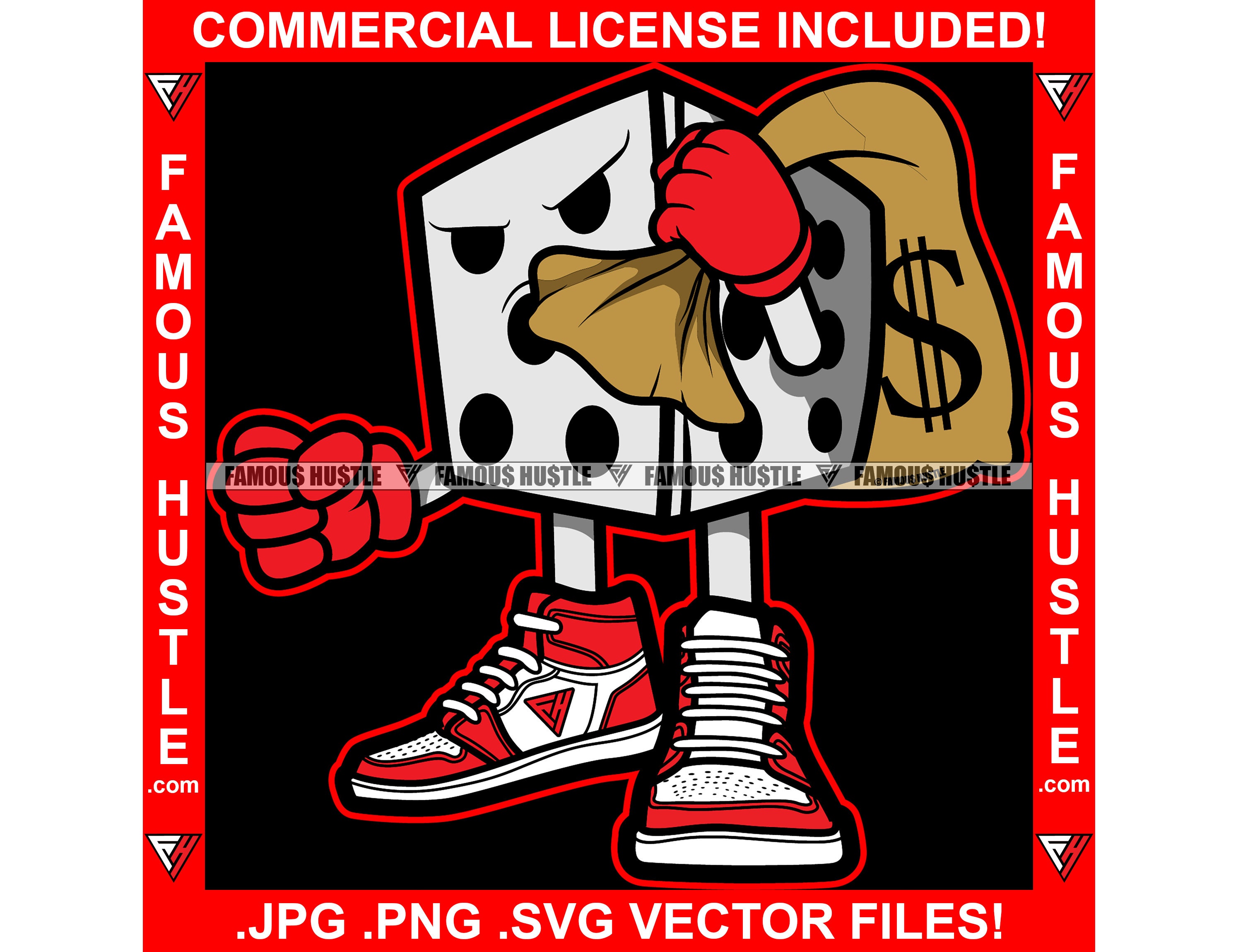 Hustle Dice Holding Cash Money Bag Mean Face High Top Sneakers Hustling ...