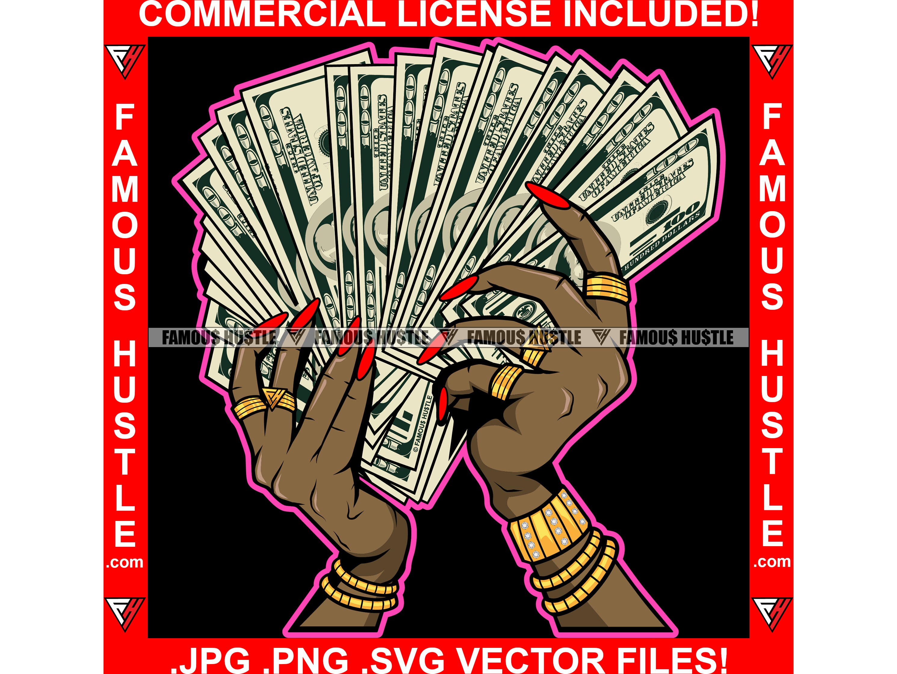 Black Woman Hand Holding Money Stack Trap Gold Jewelry Hustle Thug ...