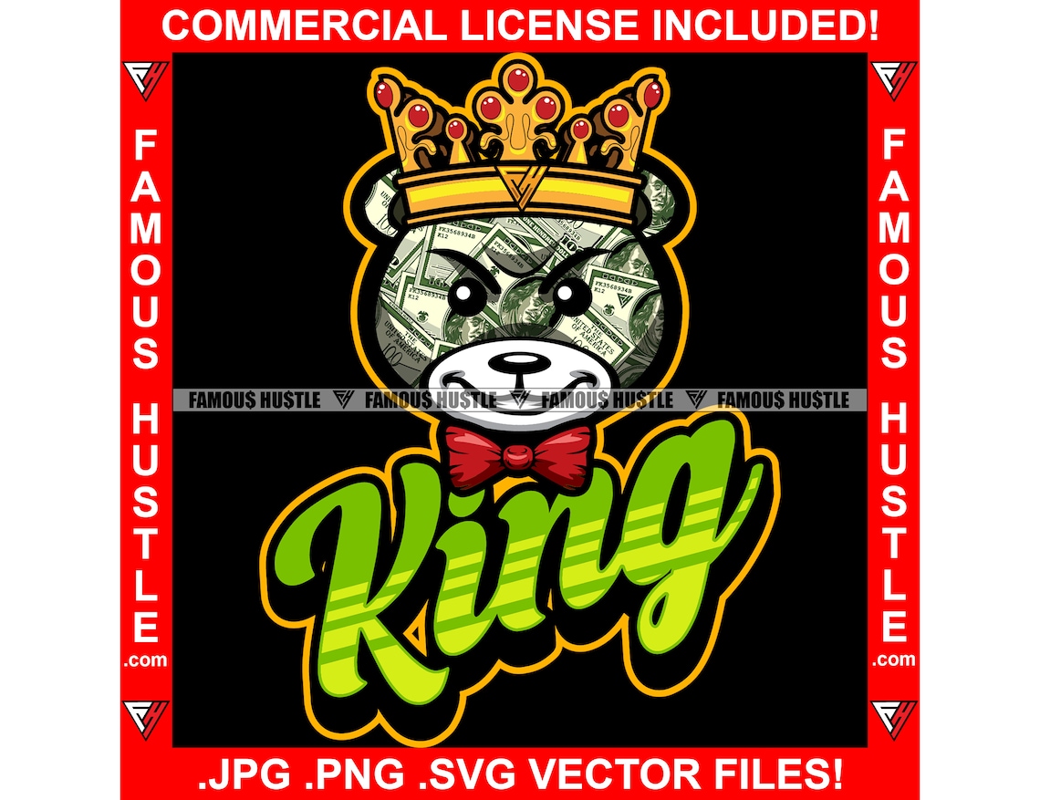 King Gangster Teddy Bear Dollar Sign Skin Money Bags Hip Hop Rap Crown ...