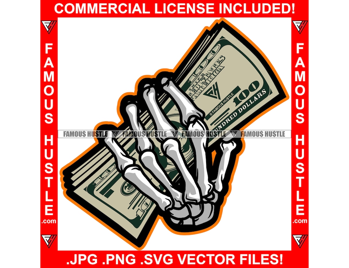 Skull Skeleton Hand Hold Money Bundle Gangster Horror Cash - Etsy