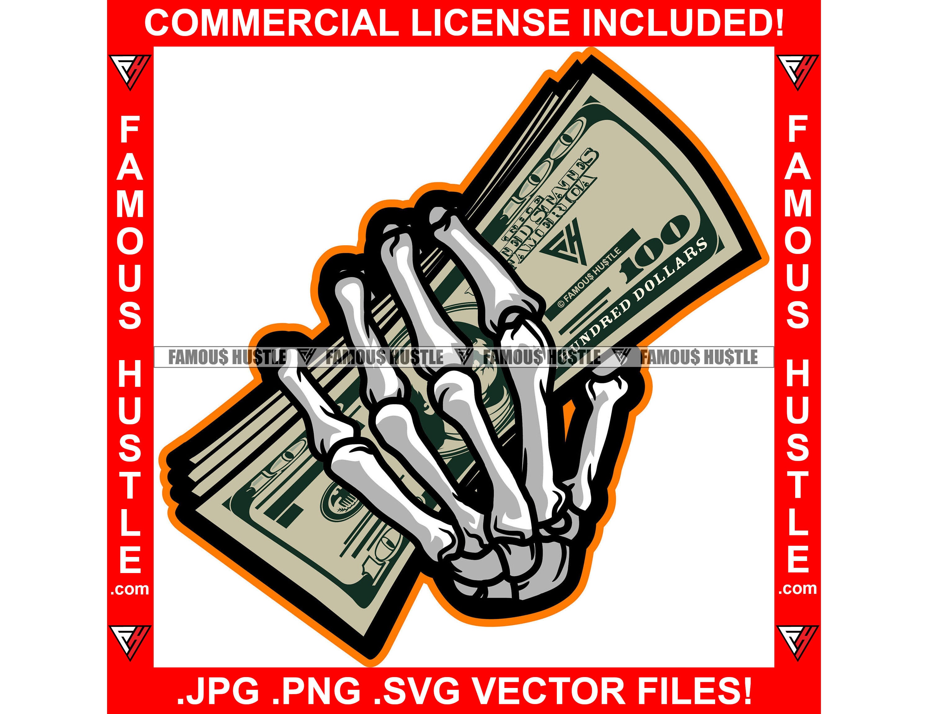 Skull Skeleton Hand Hold Money Bundle Gangster Horror Cash Gang ...