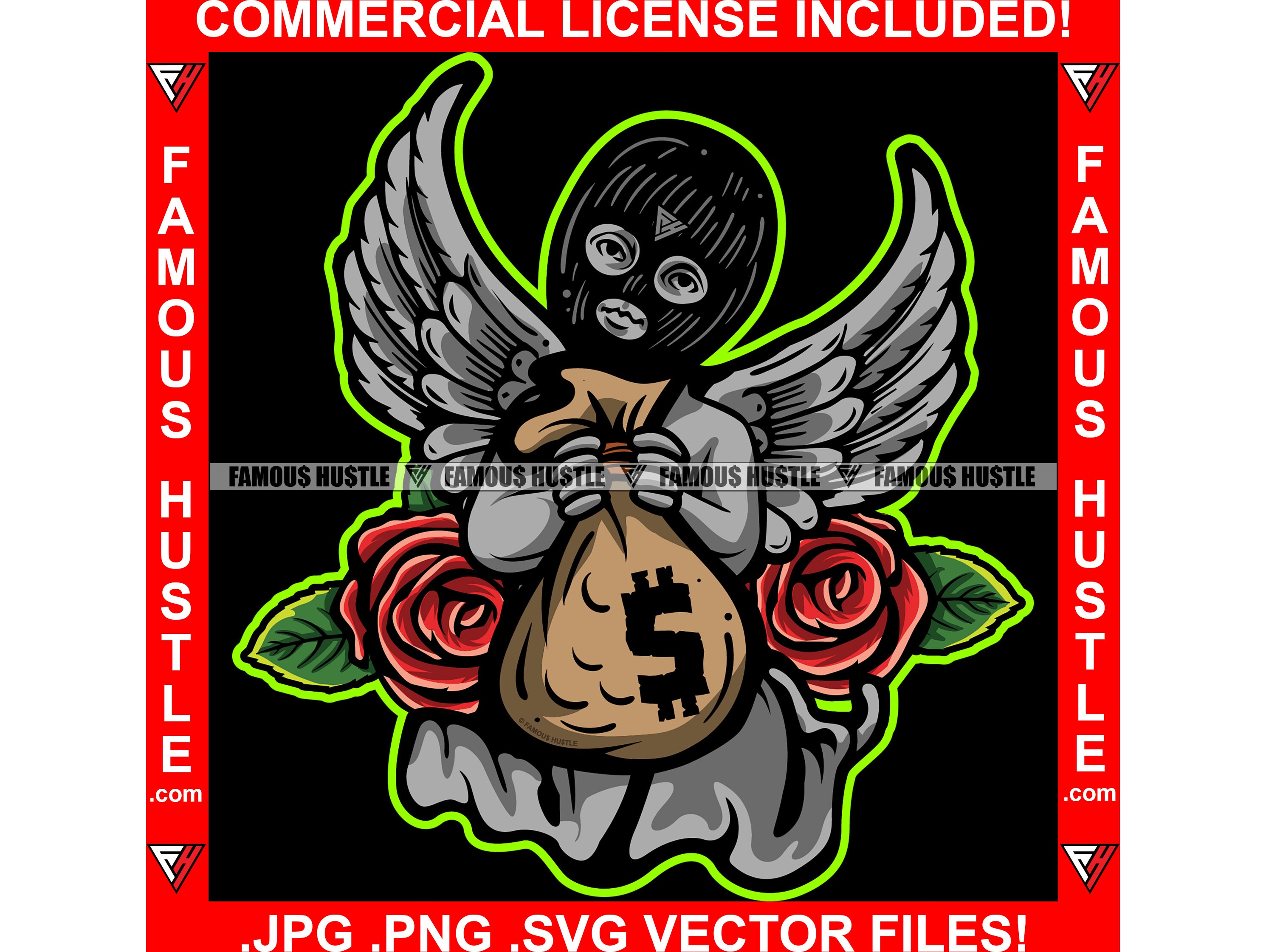 Gangster Baby Angel Wings Statue Wearing Ski Mask Holding Money Bag ...
