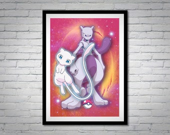 Pokemon Mew & Mewtwo Wall Art Digital SVG File for Laser or Vinyl ...