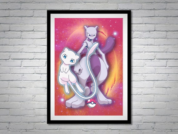Mewtwo & Mew Digital Artwork - Etsy