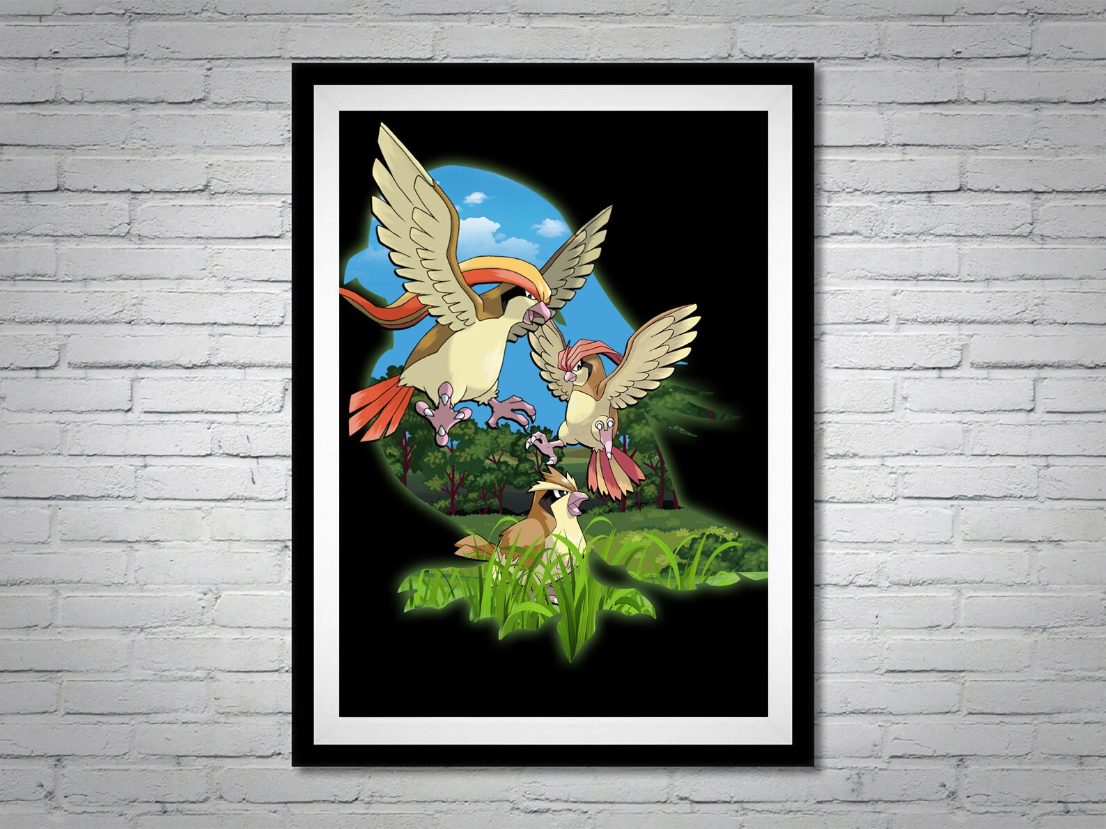 Pokémon Wall Art A4 Digital Pidgeot Pidgeotto Pidgey Pokémon Scenery ...