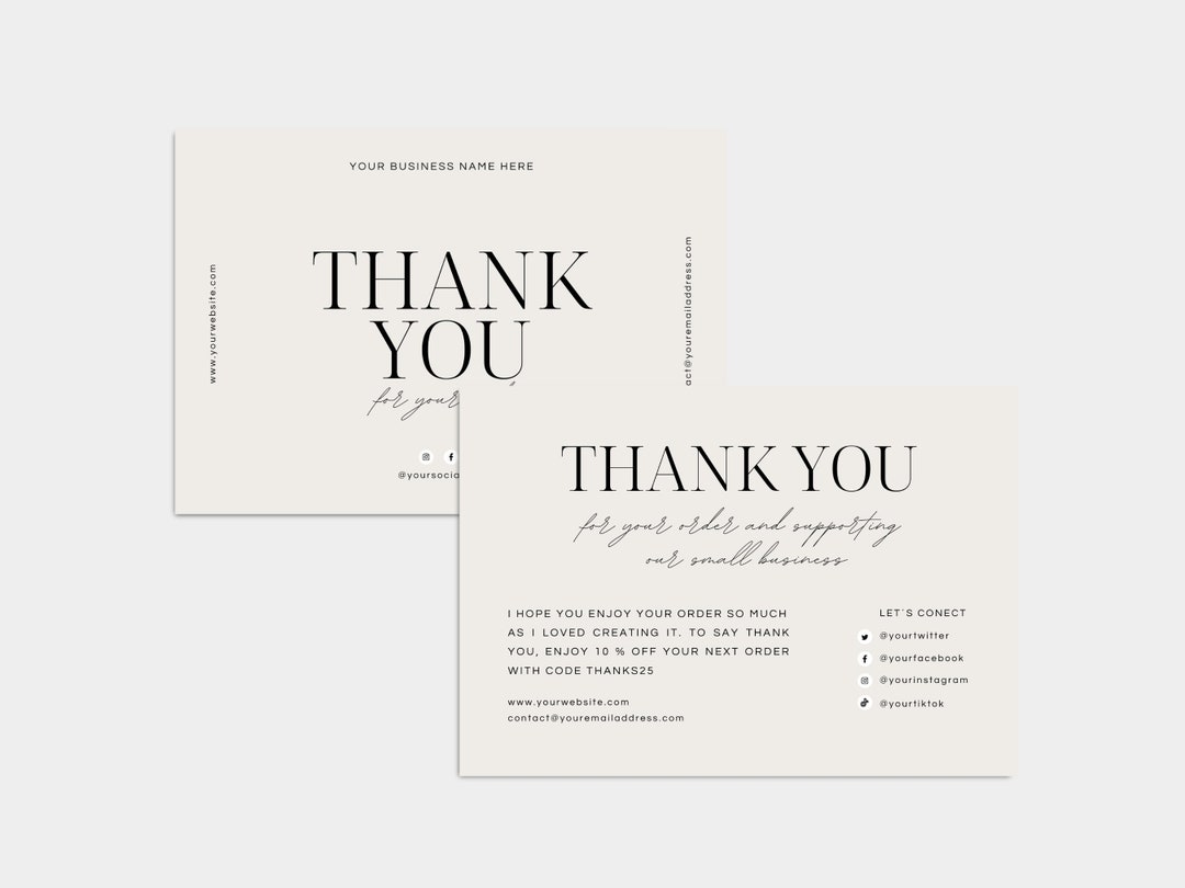 Editable Business Thank You Cards Template Canva, Printable Package ...
