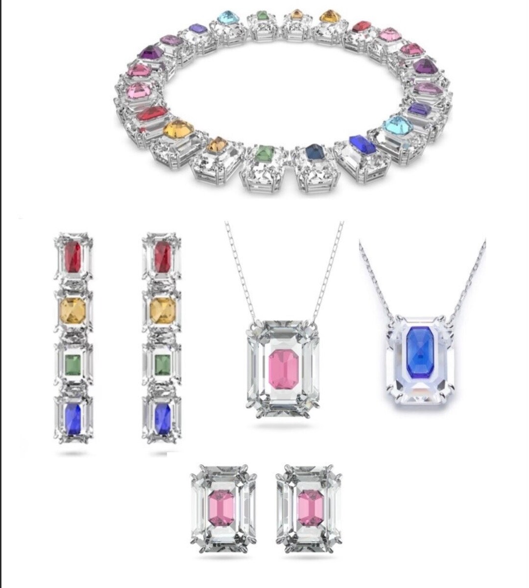 Chroma Choker Earrings Oversized Crystals Multicolored Rhodium Plated ...
