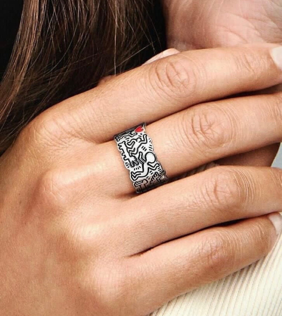 Keith Haring™ X Pando Line Art Love & People Wide Ring - Etsy