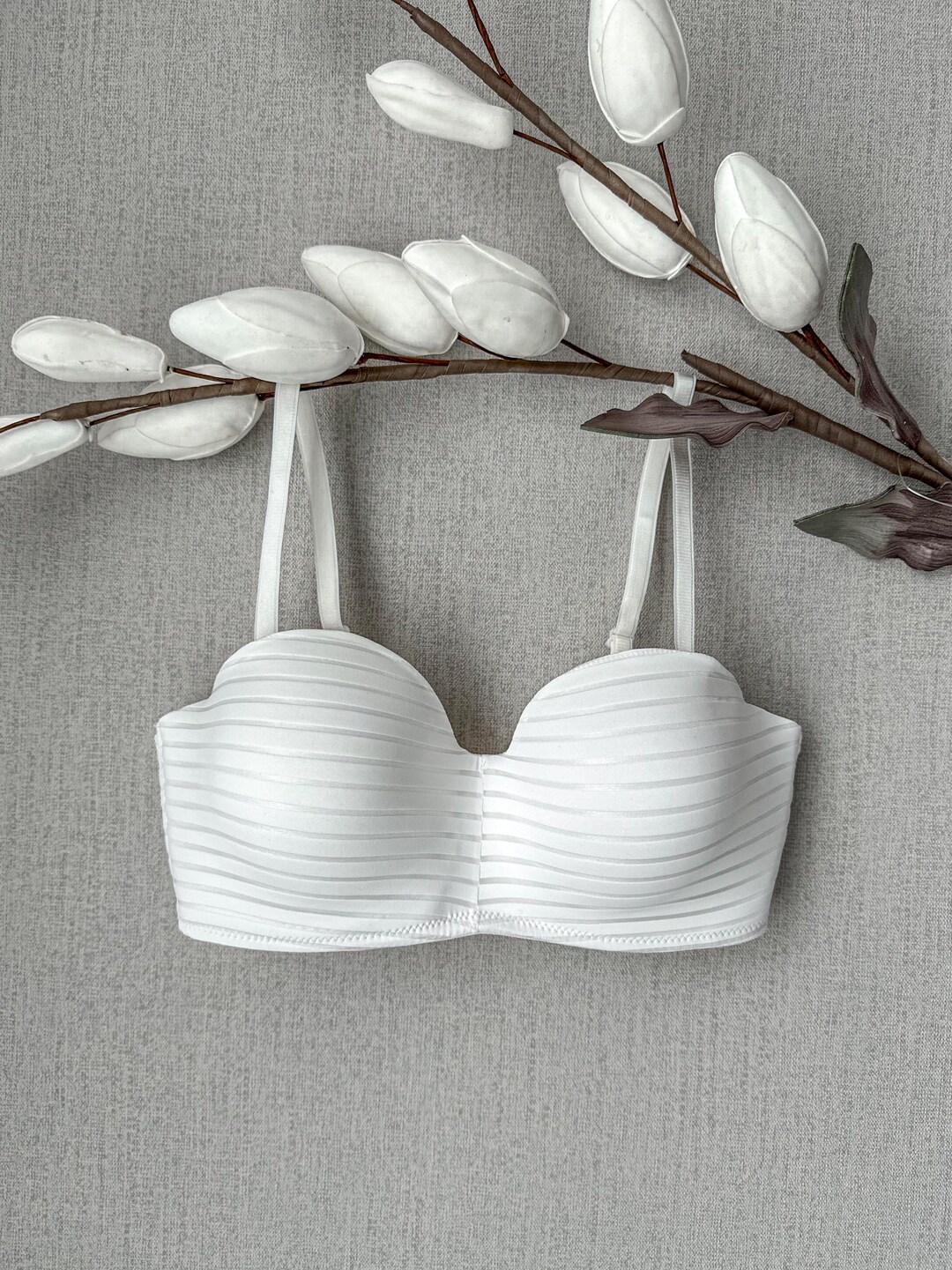White Strapless Lotus Striped Bra - Etsy