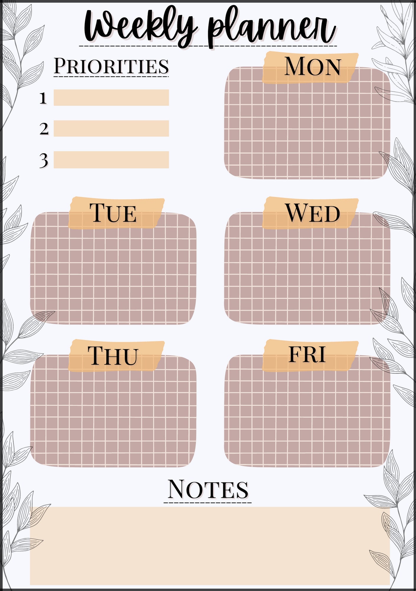 Weekly Planner, Printable Digital Calendar, Size A4 and A5, Weekly ...