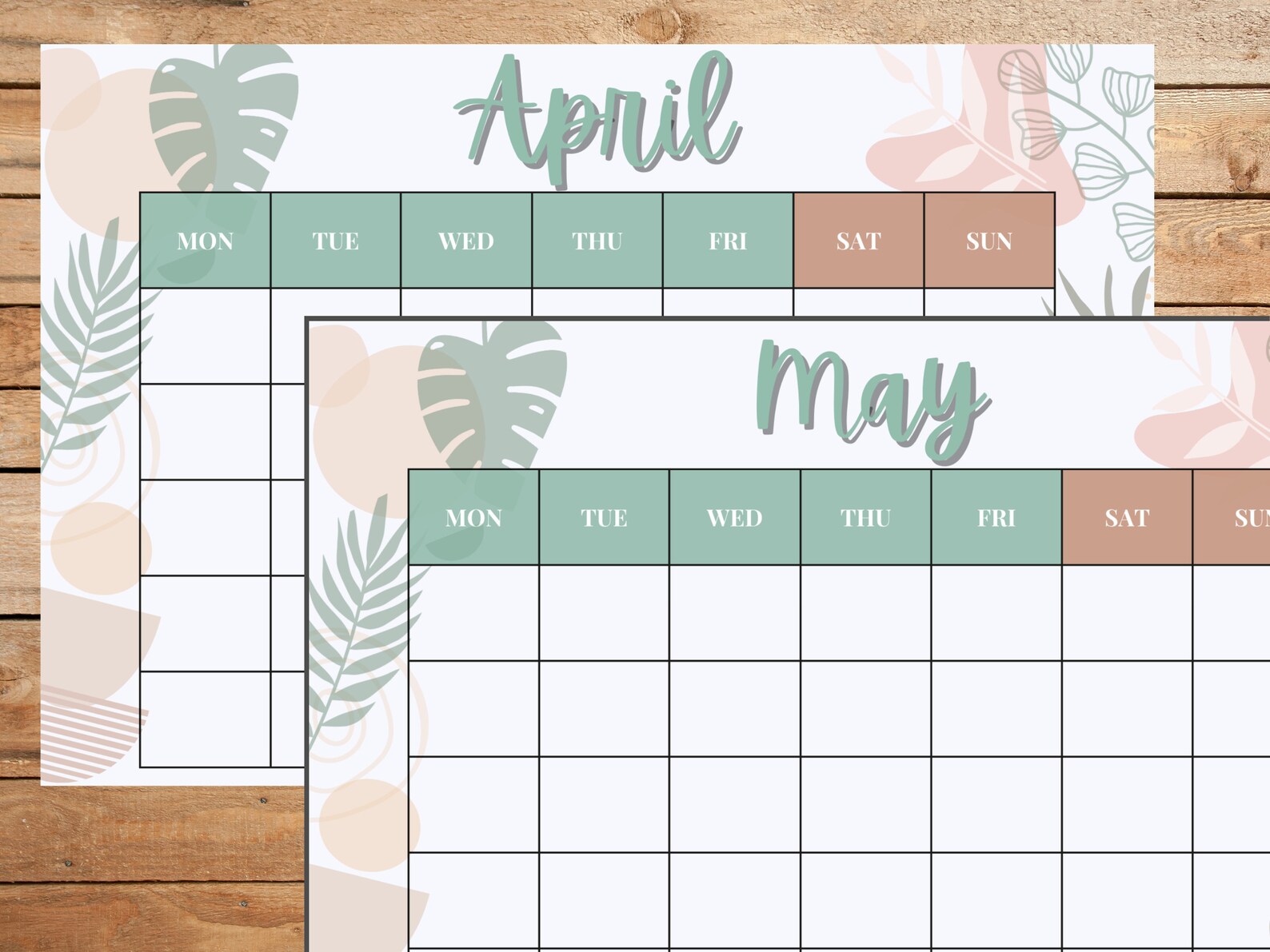 Printable Digital, Blank Calendar, 12 Month and Cute Font, Boho Style ...