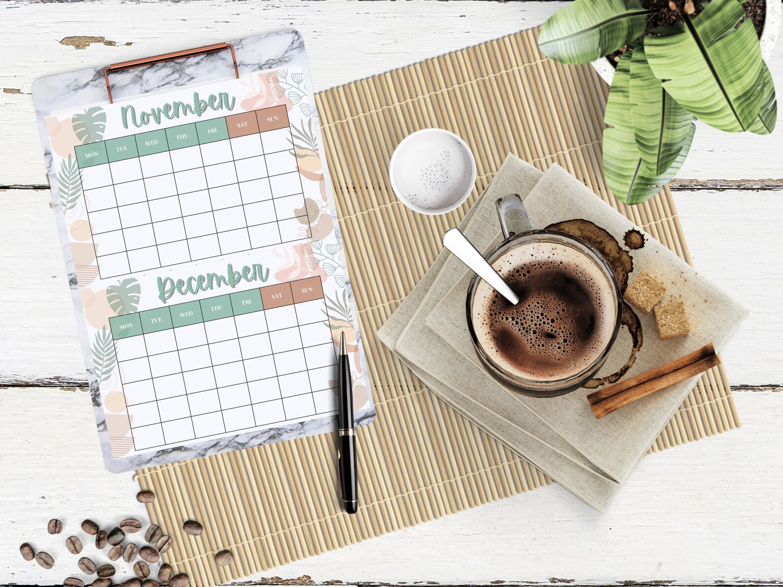 Printable Digital, Blank Calendar, 12 Month and Cute Font, Boho Style ...