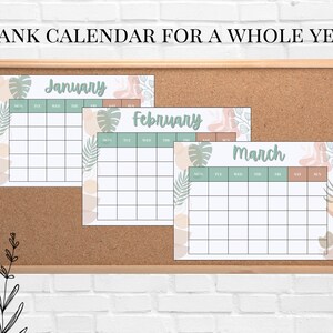 Printable Digital, Blank Calendar, 12 Month and Cute Font, Boho Style ...