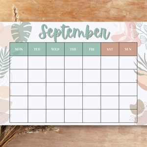 Printable Digital, Blank Calendar, 12 Month and Cute Font, Boho Style ...