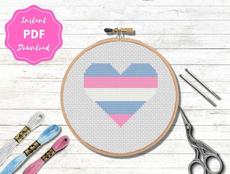 Transgender Pride Heart Cross Stitch Pattern | LGBTQIA+ (PDF Digital ...