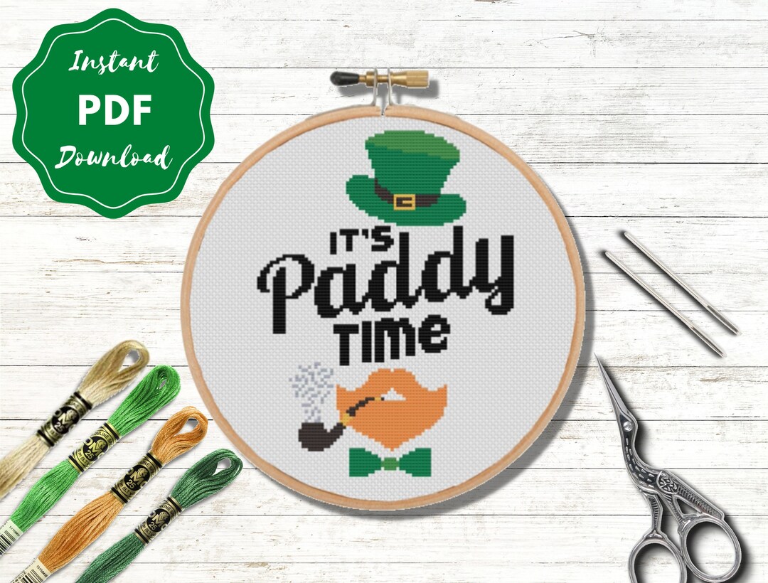 Its Paddy Time Cross Stitch Pattern | St Patricks Day DIY (PDF Digital ...