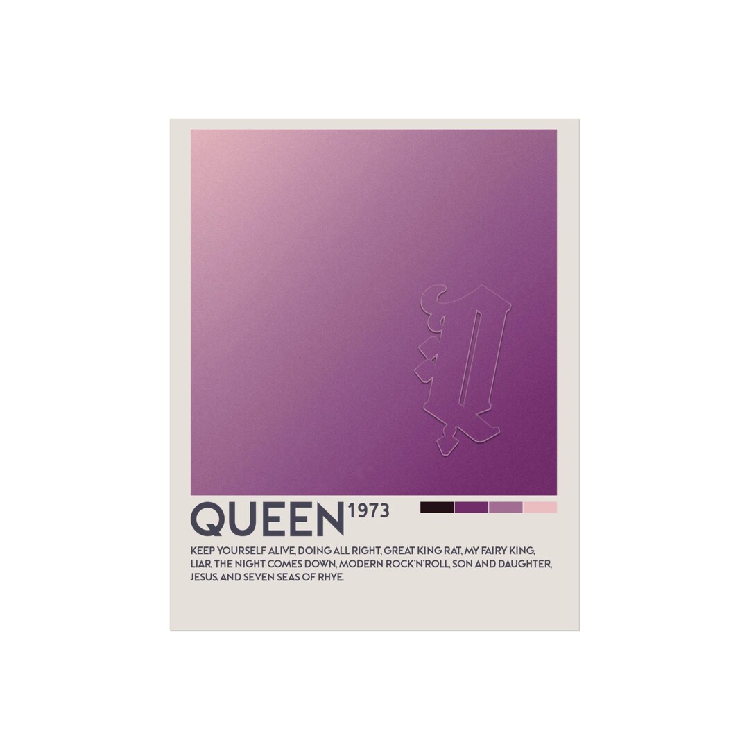Queen I 1973 Minimalist Poster, Album Artwork Print, Color Swatch Wall ...