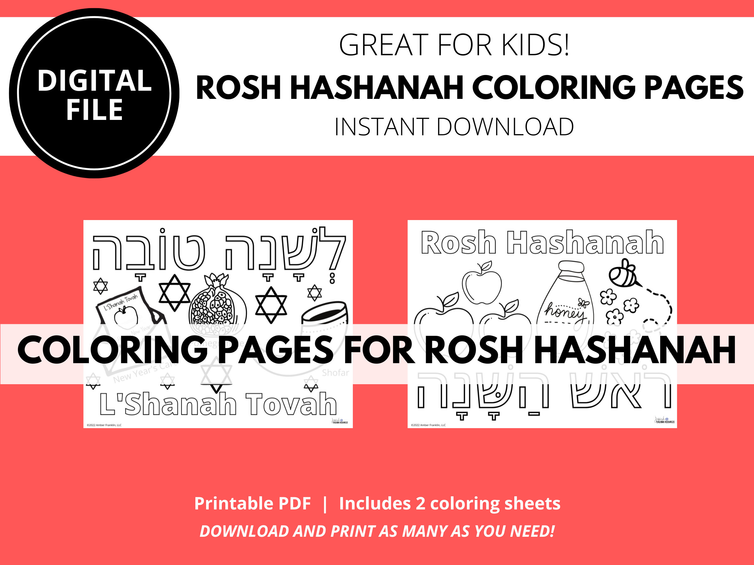 Rosh Hashanah Coloring Pages | Jewish High Holidays | Sunday School ...