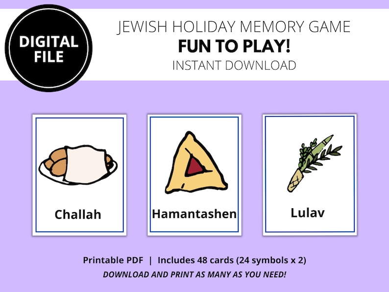 Jewish Holiday Memory Game | Jewish Games for Kids | Printable Jewish ...
