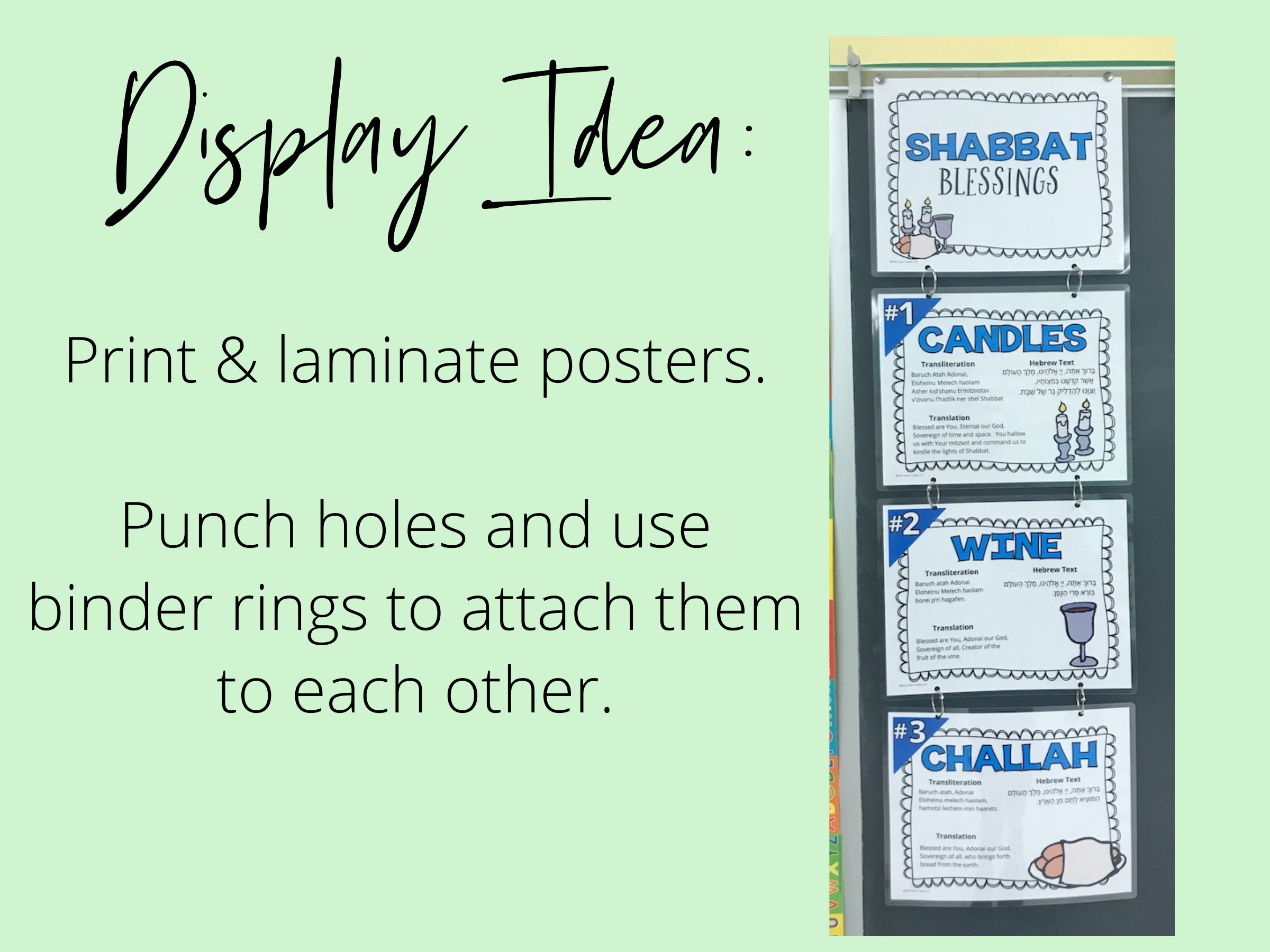 Shabbat Blessings Wall Posters Jewish Classroom Decor | Jewish Holidays ...