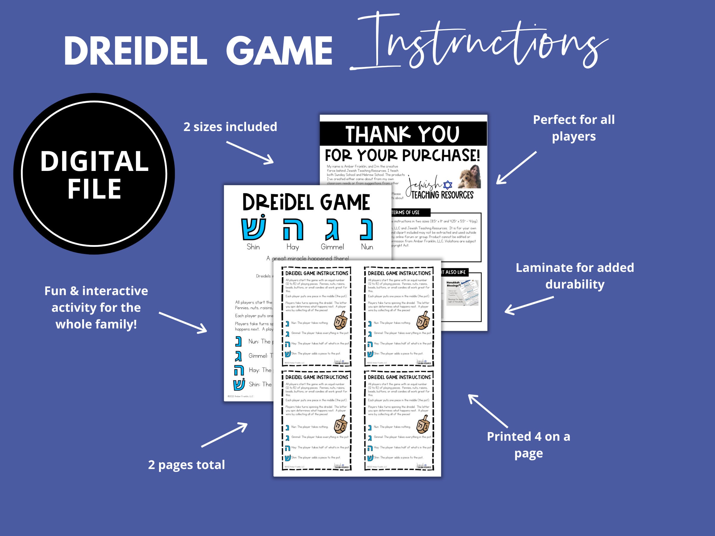 Dreidel Game Instructions | Jewish Games | Hanukkah Games | Hebrew ...