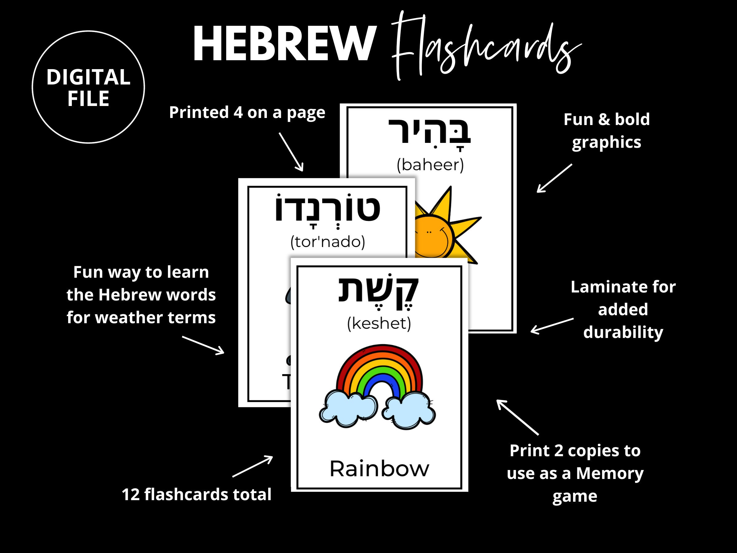 Hebrew Flashcards - Weather - Etsy