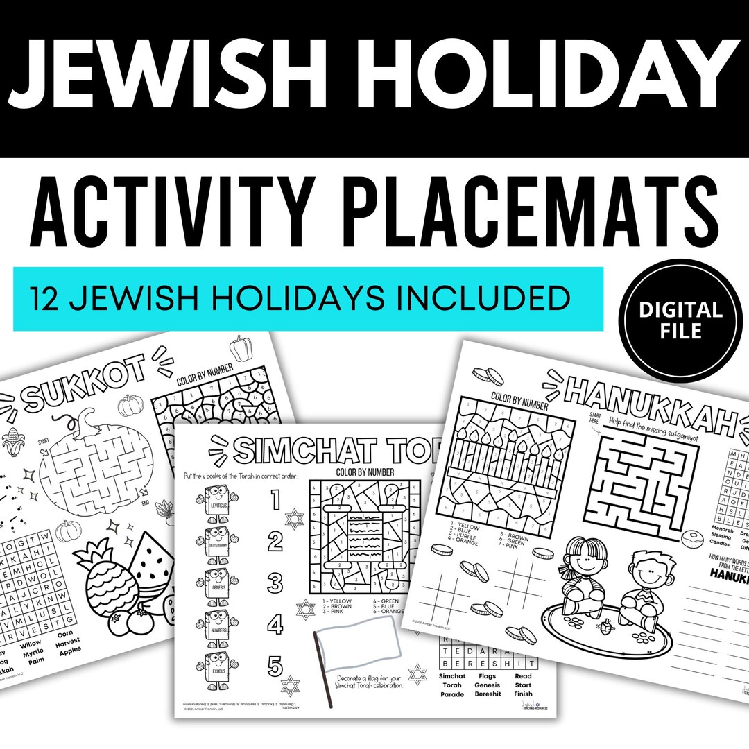 Jewish Holiday Activity Placemats, Jewish Printables, Jewish Education ...