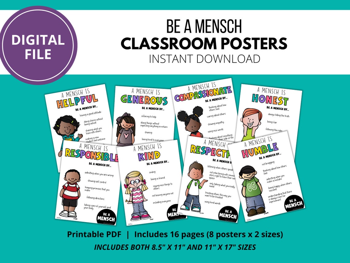 Be a Mensch Classroom Posters Jewish Classroom Decor - Etsy