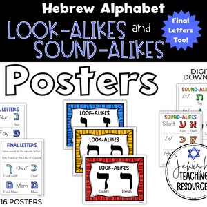 Hebrew Alphabet (aleph-bet) Posters - Look Alikes, Sound Alikes, Final ...